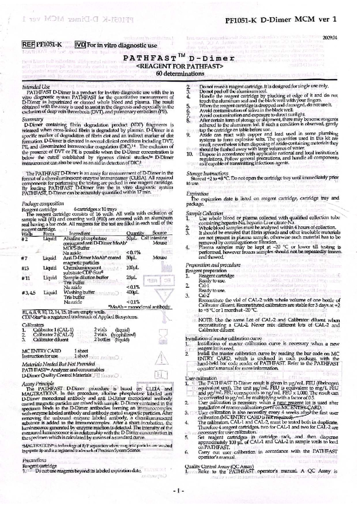 PATHFAST D-Dimer Assay Instructions (PF) - Diagnostic Use Guide - Studocu