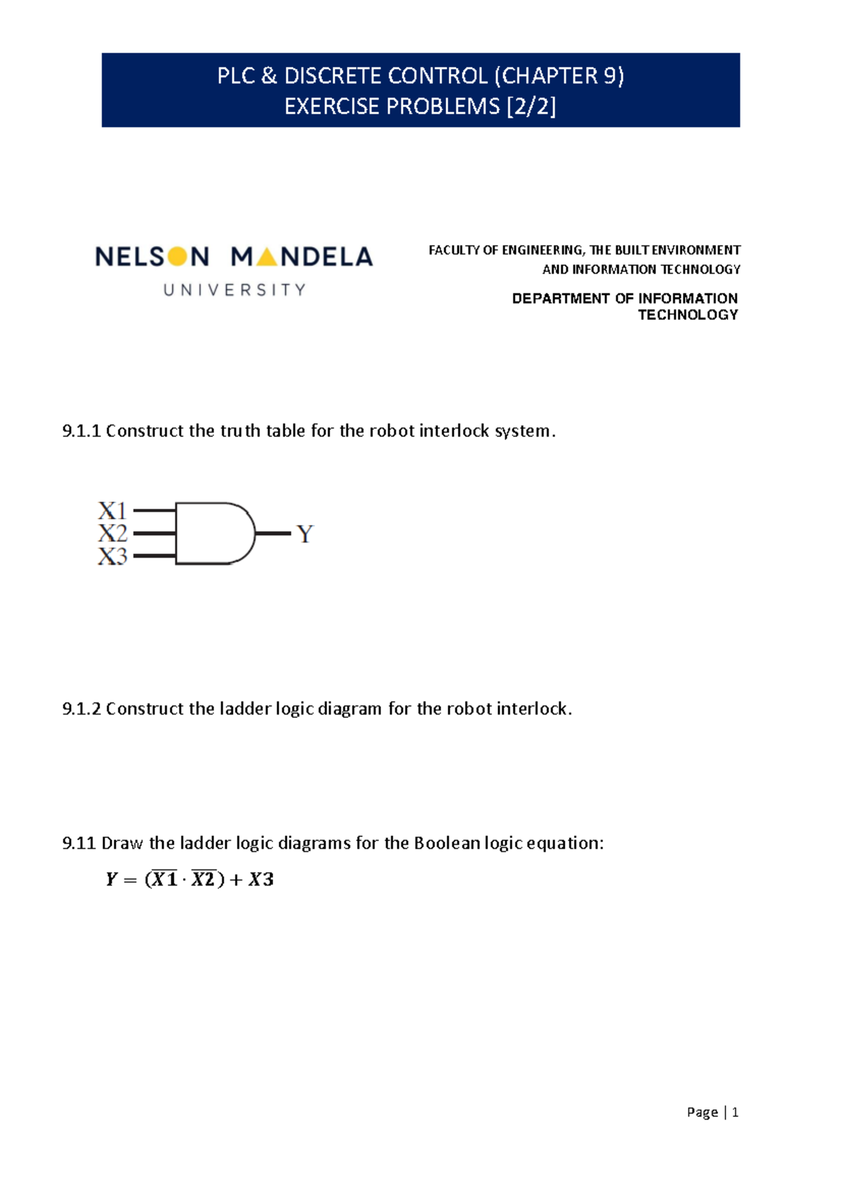 PLC Discrete Control Exercise Problems 2 (Chapter 9) - Page | 1 PLC ...