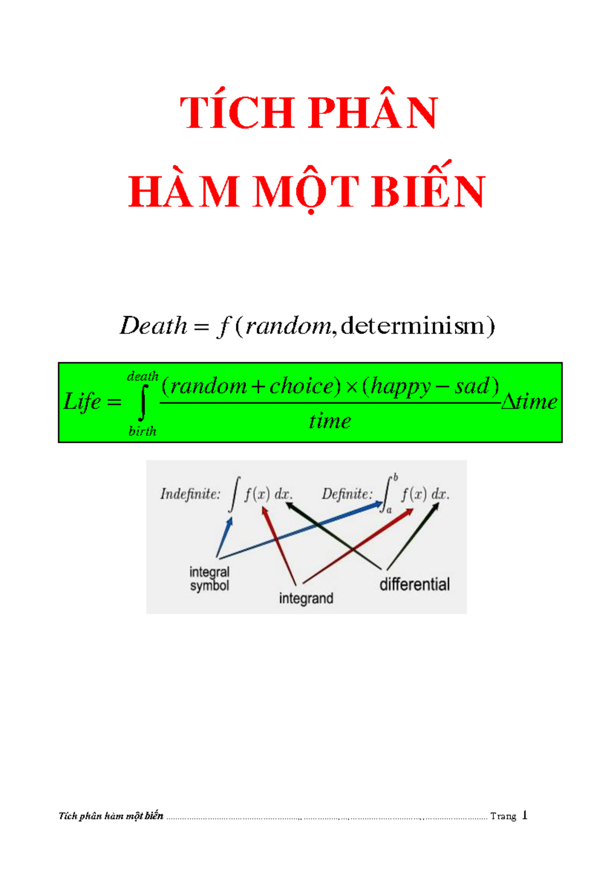 Tích phân- Bài 1-Tích phân bất định - TÍCH PHAÂN HAØM MOÄT BIEÁN Death ...