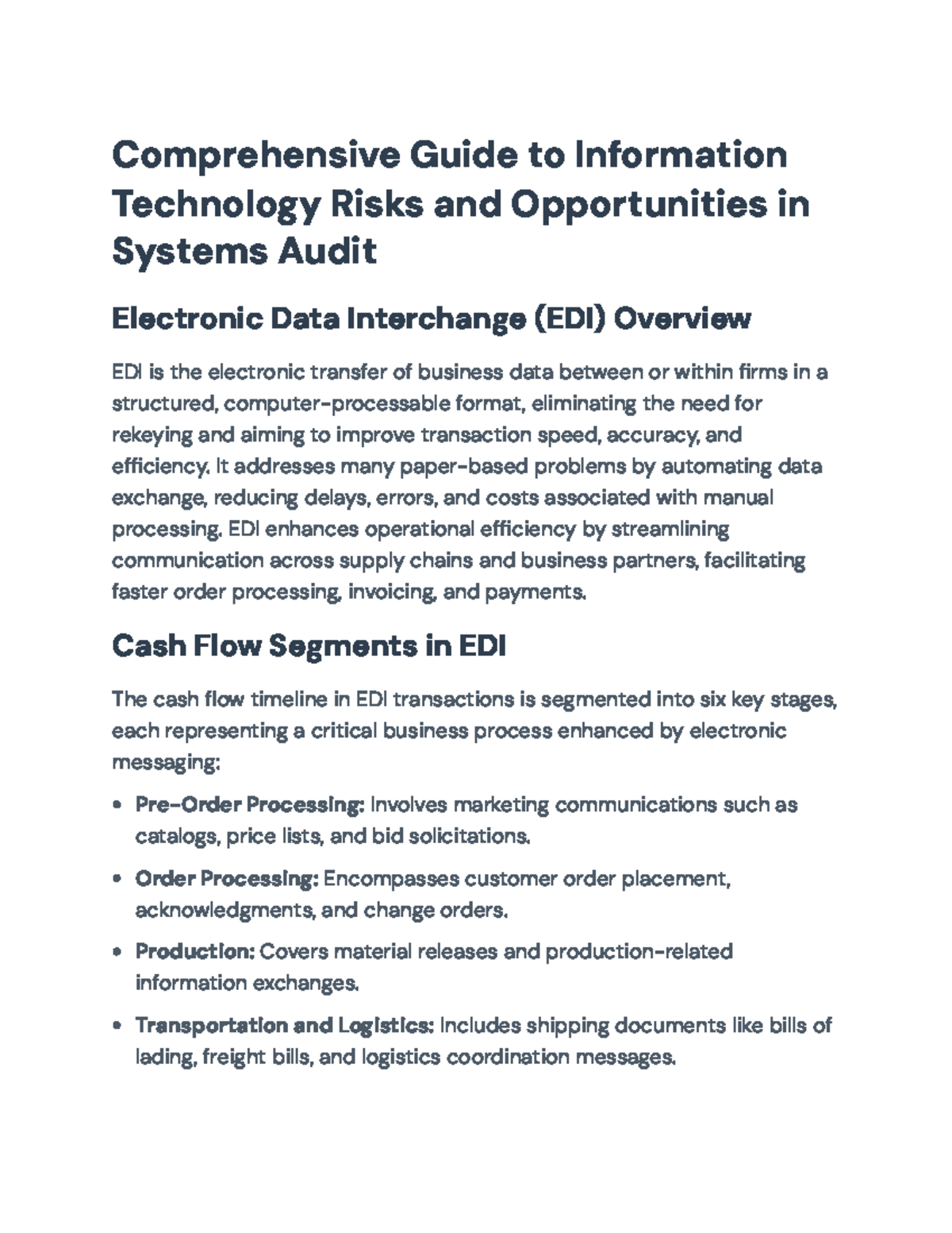 Comprehensive Overview of EDI & ERP Risks and Audit Practices (IT 101 ...