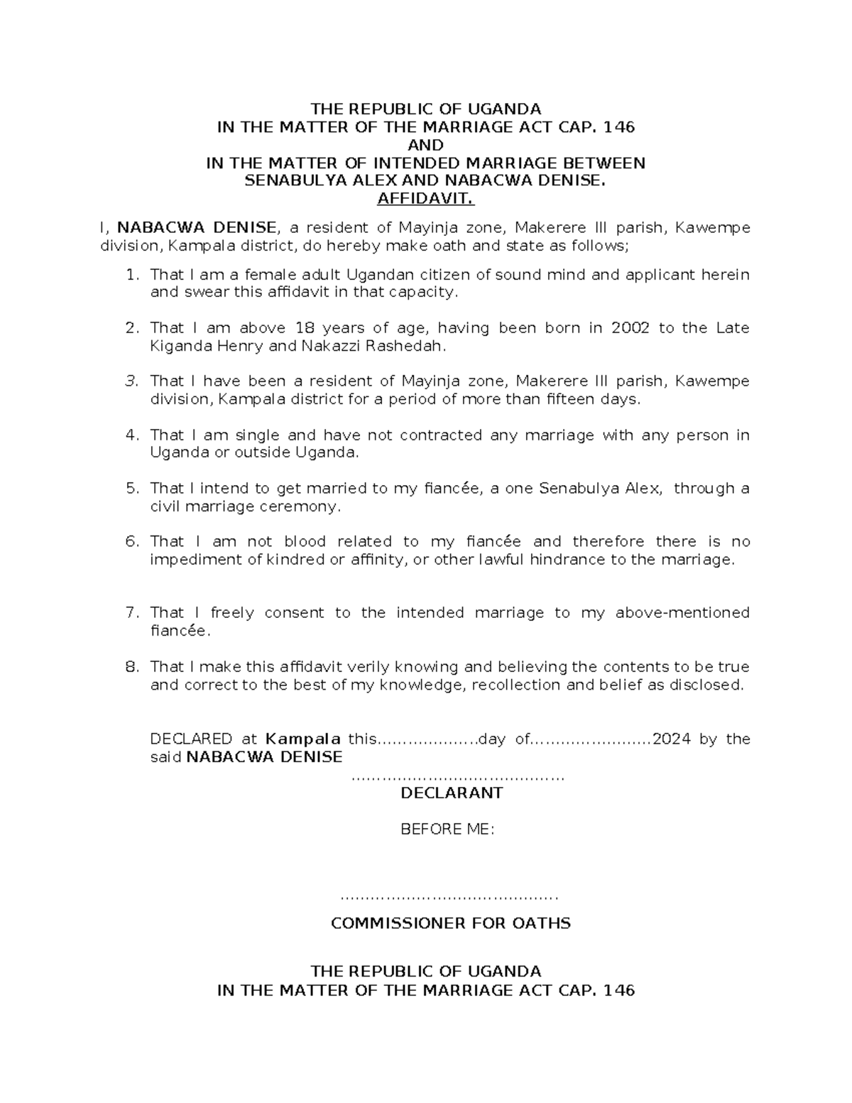 Affidavits - Nabacwa Denise for printing - THE REPUBLIC OF UGANDA IN ...