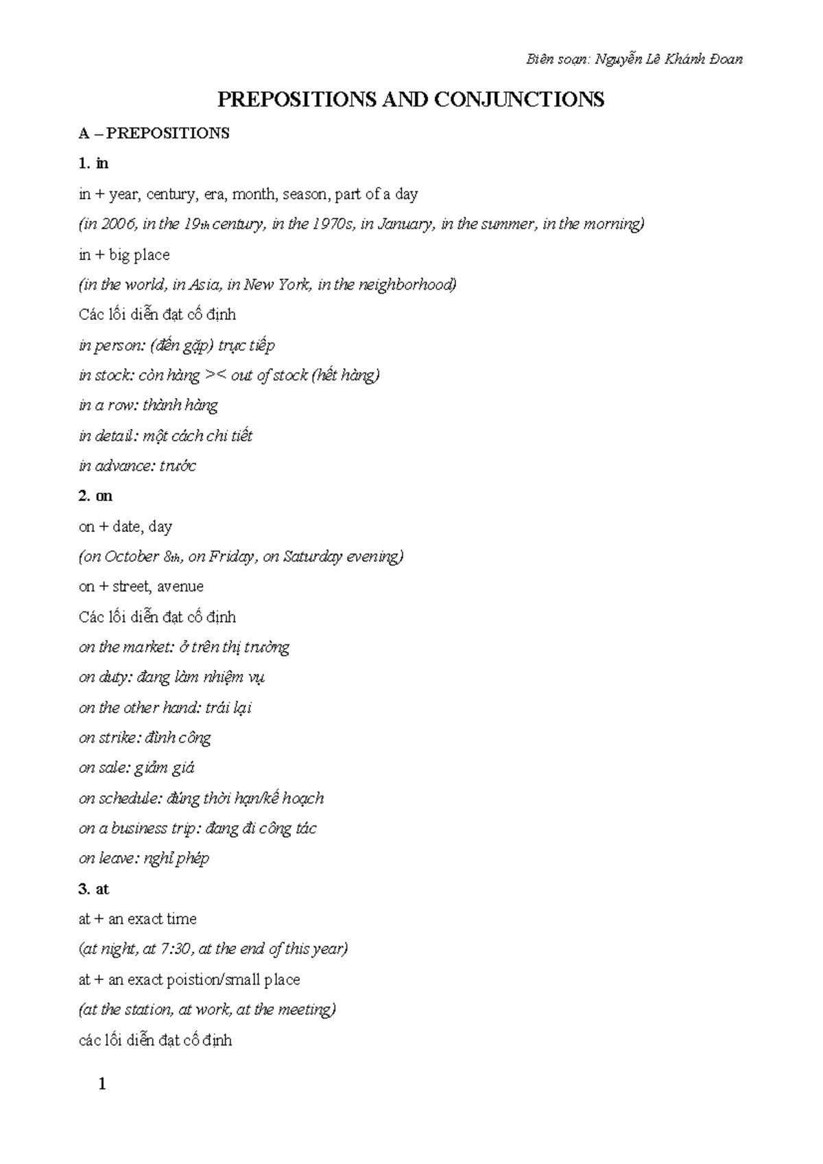 Prepositions and Conjunctions: A Comprehensive Study Guide - Studocu