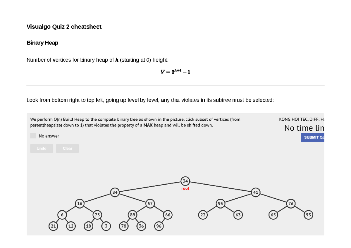 Visualgo Quiz 2 Cheatsheet: Binary Heap & BST Concepts - Studocu