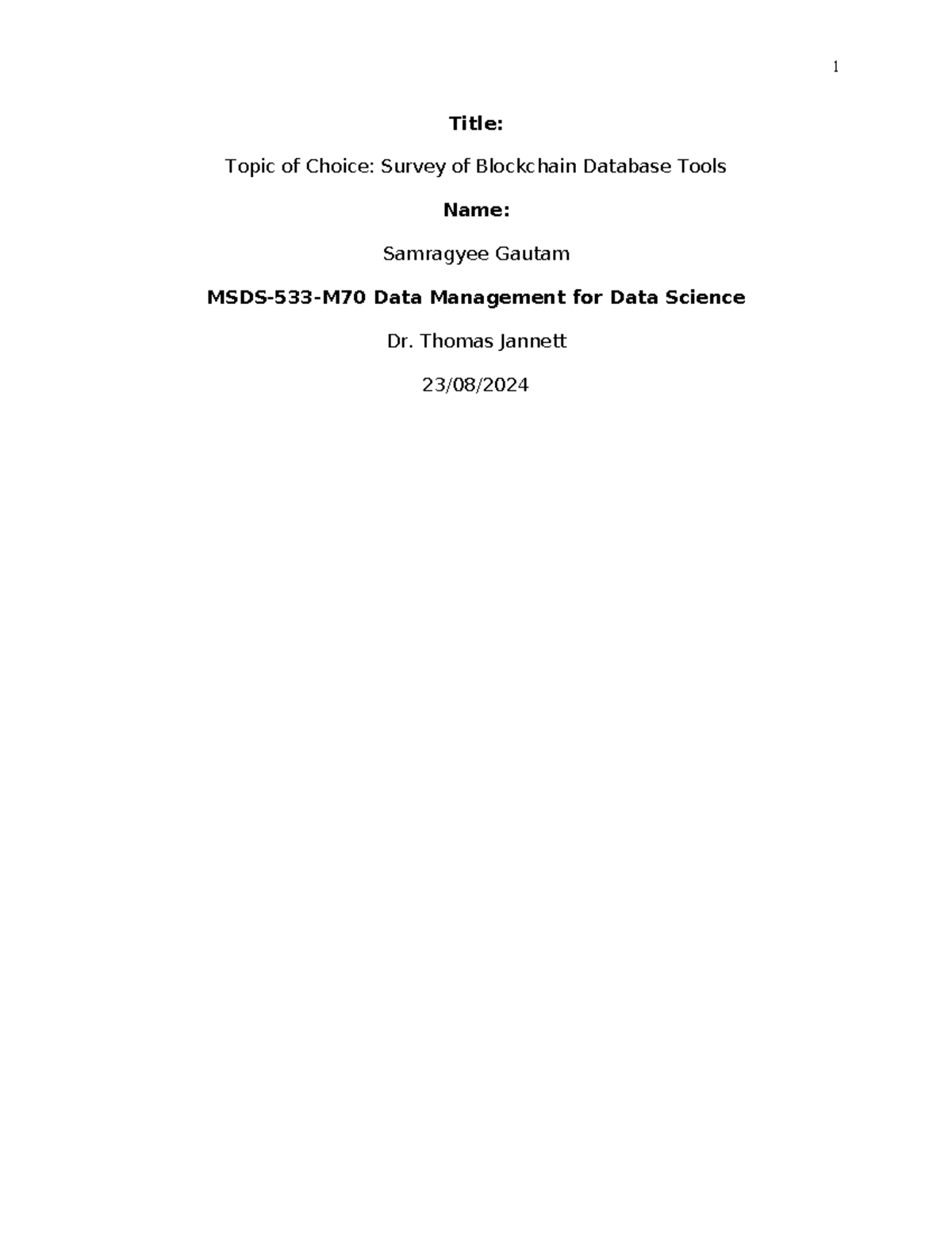 Data Management for Data Science: Survey of Blockchain Tools - Studocu