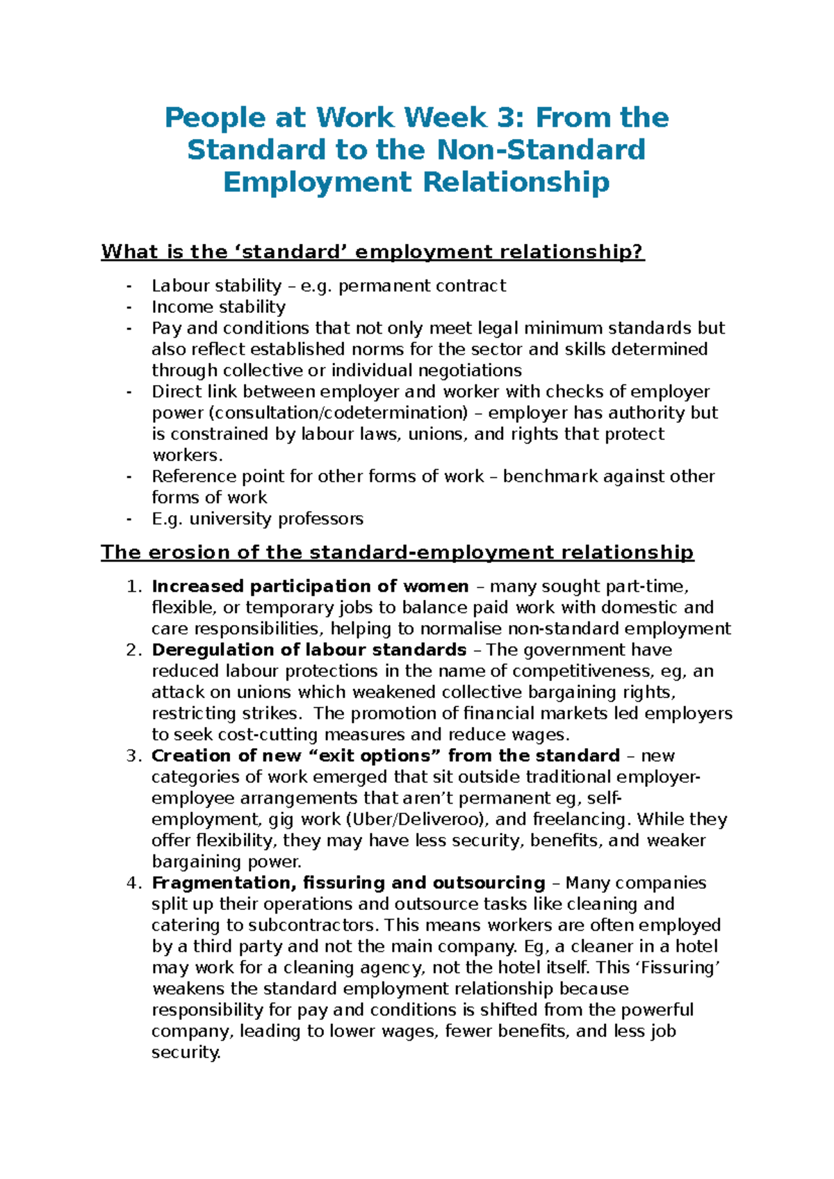 People at Work Wk 3: Employment Relationships & Labour Dynamics - Studocu