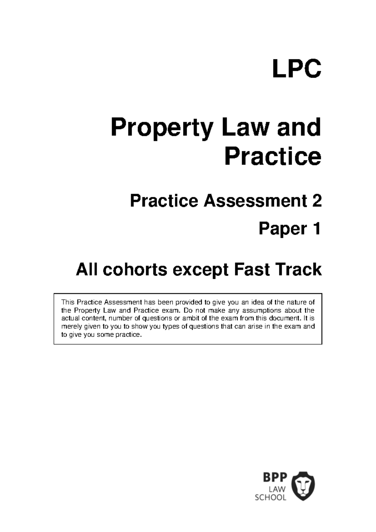 Revised LPC Property Law Practice Assessment 2 Paper 1 Question Booklet ...