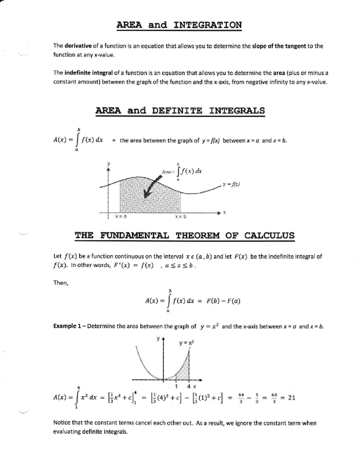 Integration Solutions (MATH 101) - Area & Fundamental Theorem - Studocu