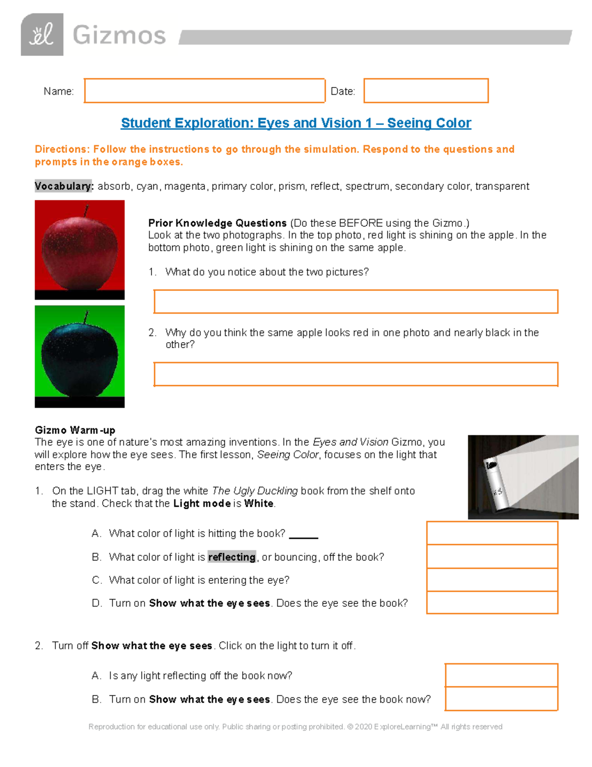 Copy of SE: Eyes and Vision - Gizmo Simulation on Seeing Color - Studocu