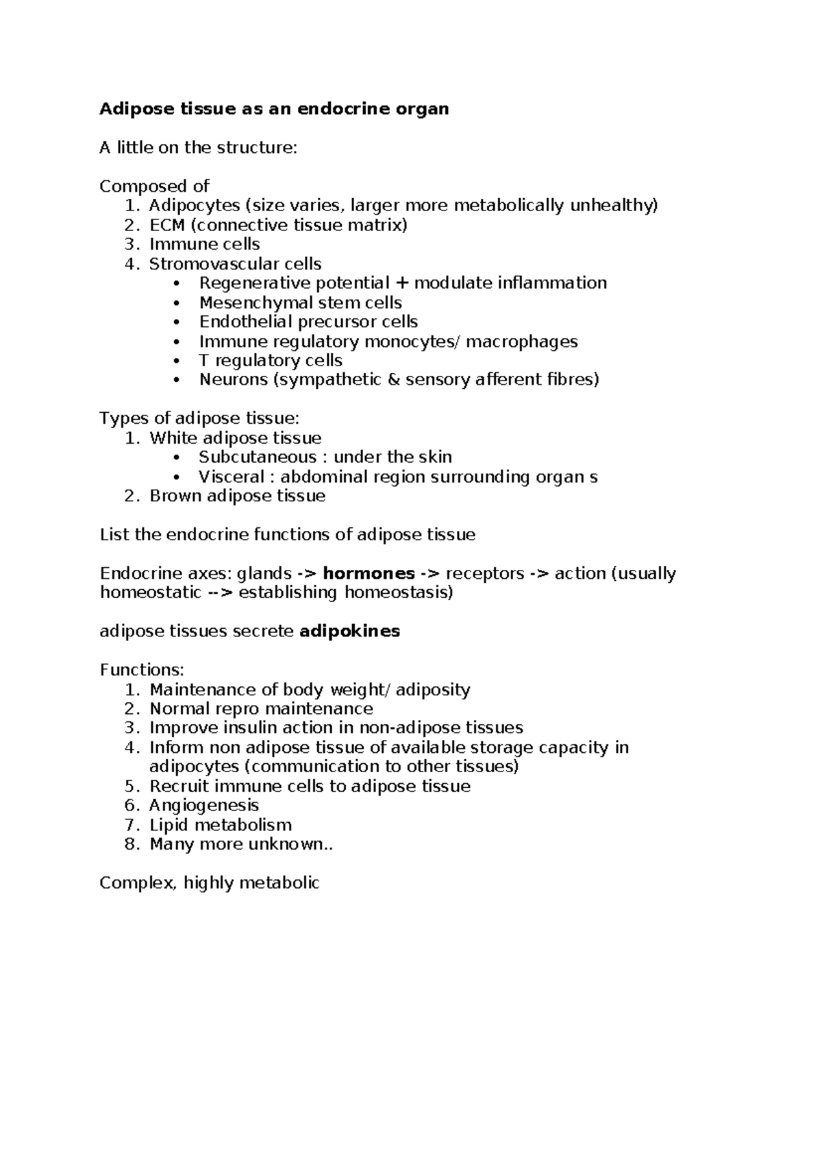 Adipose Tissue as an Endocrine Organ: Structure, Functions, and ...