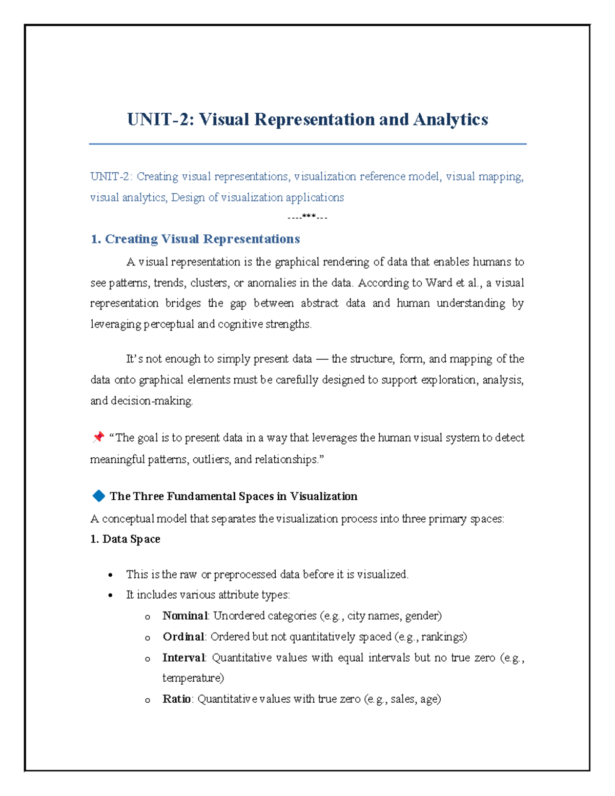 DV - UNIT-II - Visual Representation and Analytics Overview - Studocu