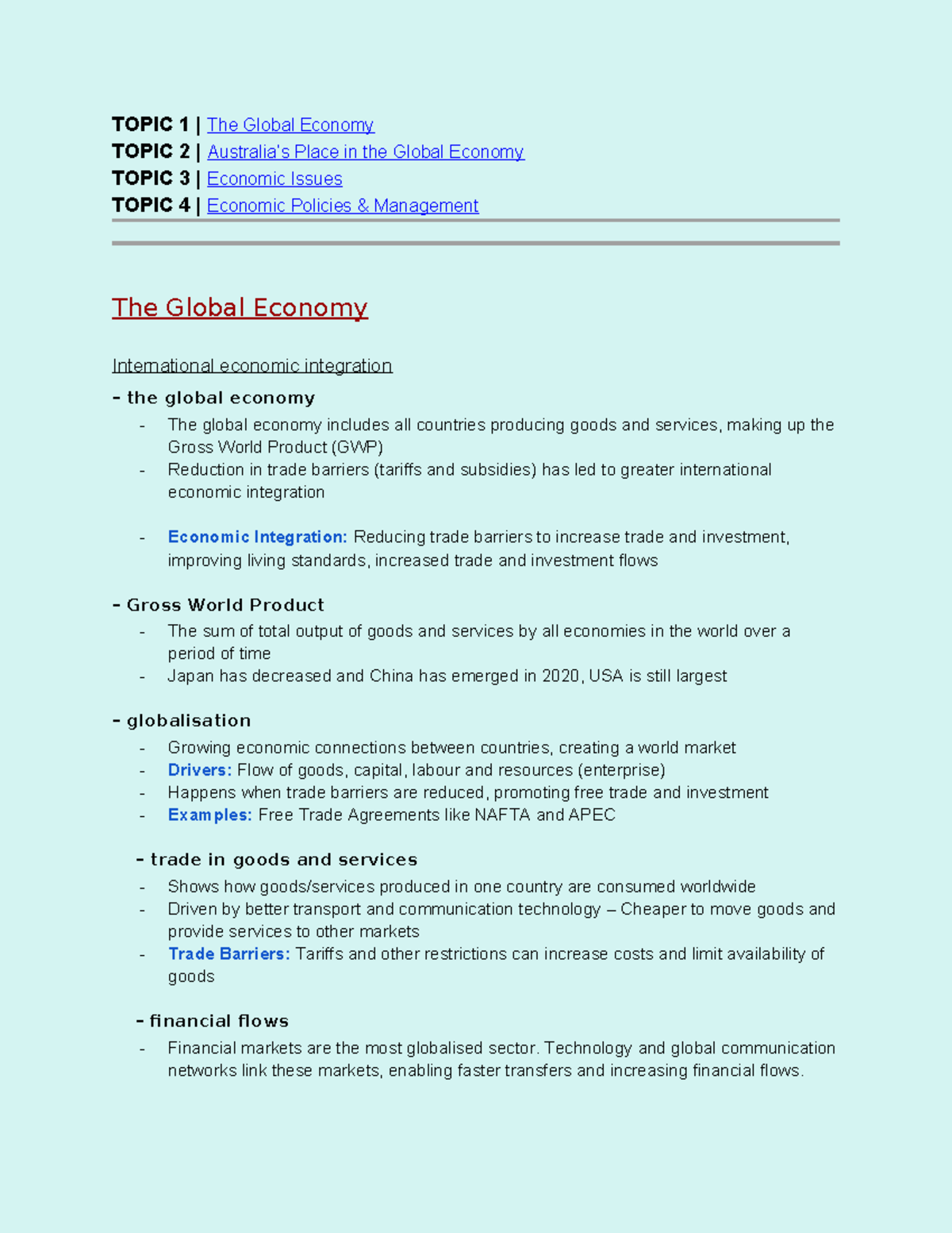 ECON 101: Global Economy Overview and Key Economic Policies - Studocu