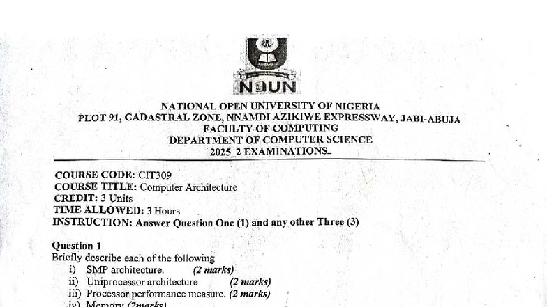 CIT309 Computer Architecture Final Exam Questions and Guidelines - Studocu