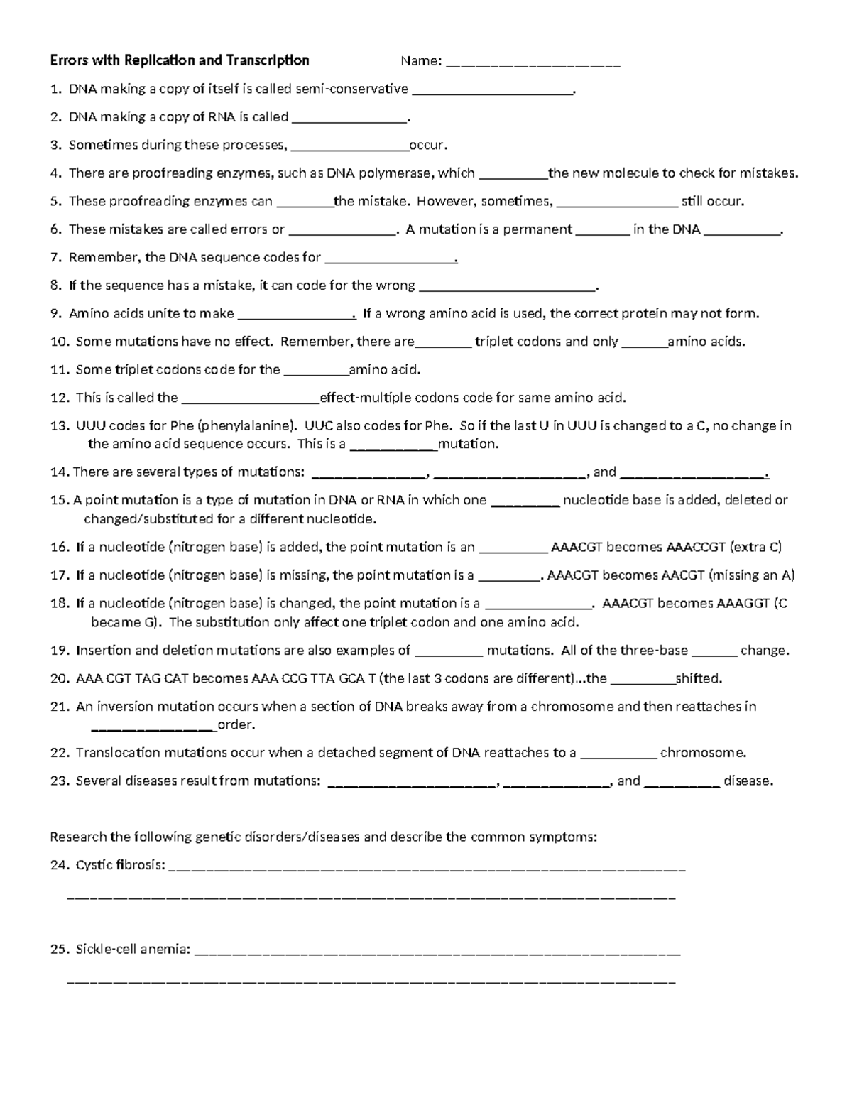 Errors in DNA Replication & Transcription: Key Concepts and Mutations ...