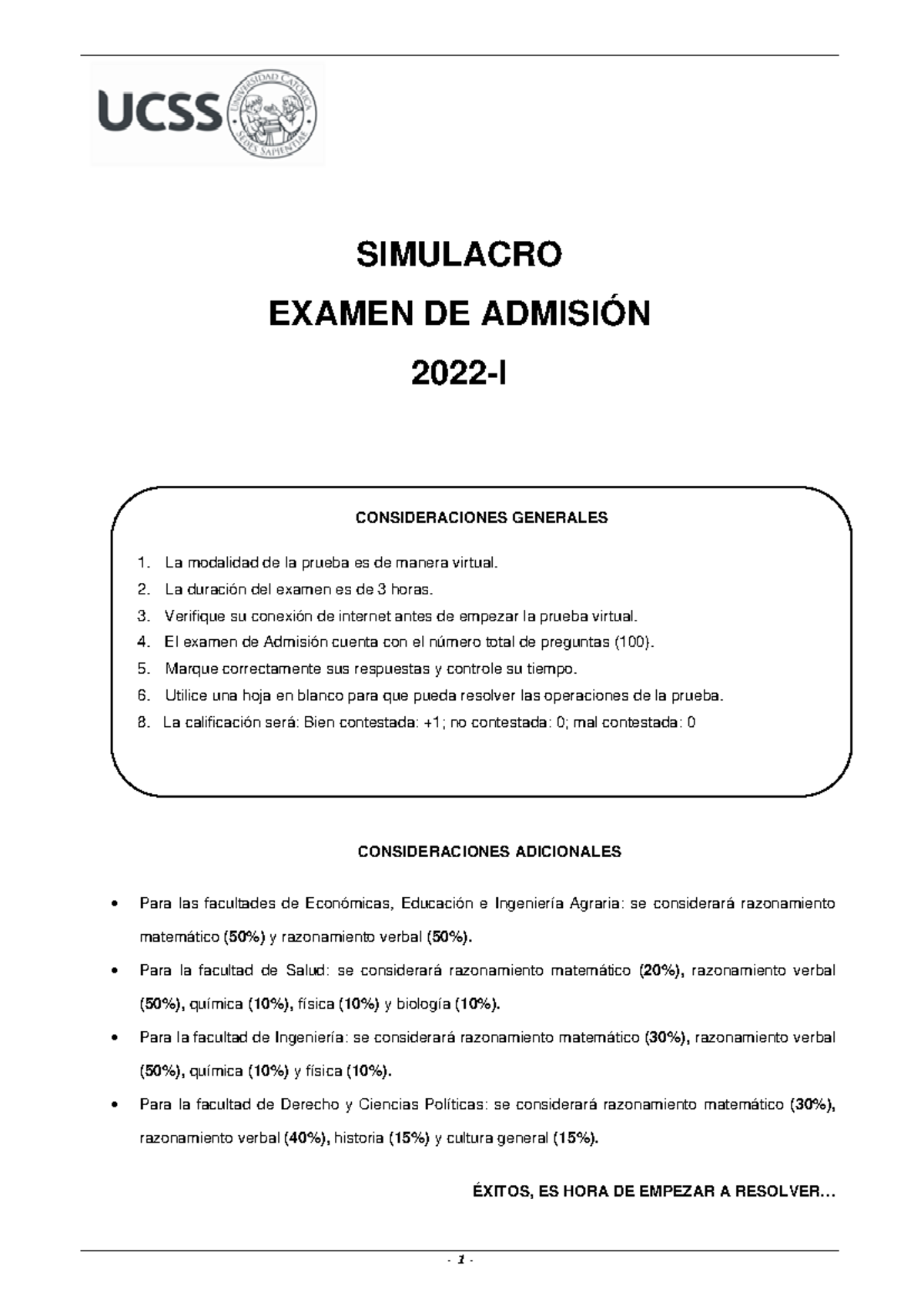 Simulacro Examen de Admisión 2022-I: Guía Completa y Ejercicios - Studocu