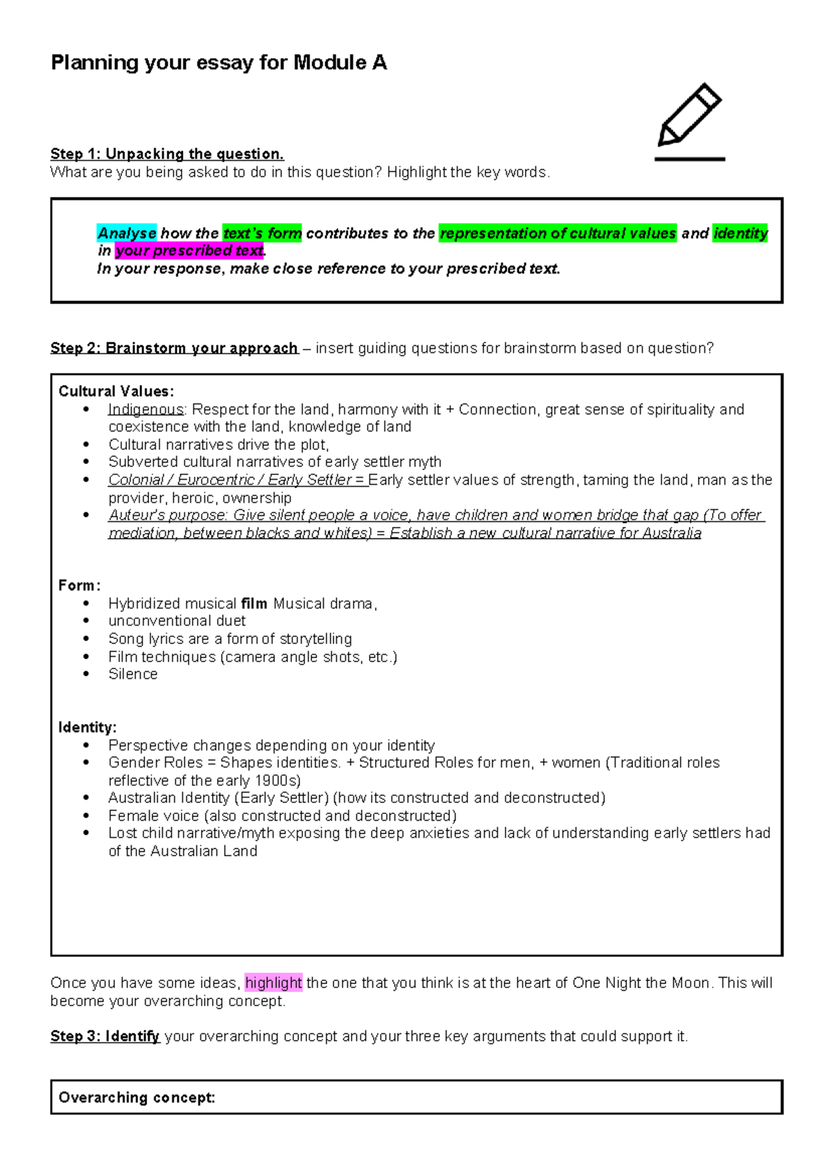 Mod A Essay Planning - Rachel Perkins' One Night the Moon: Techniques ...