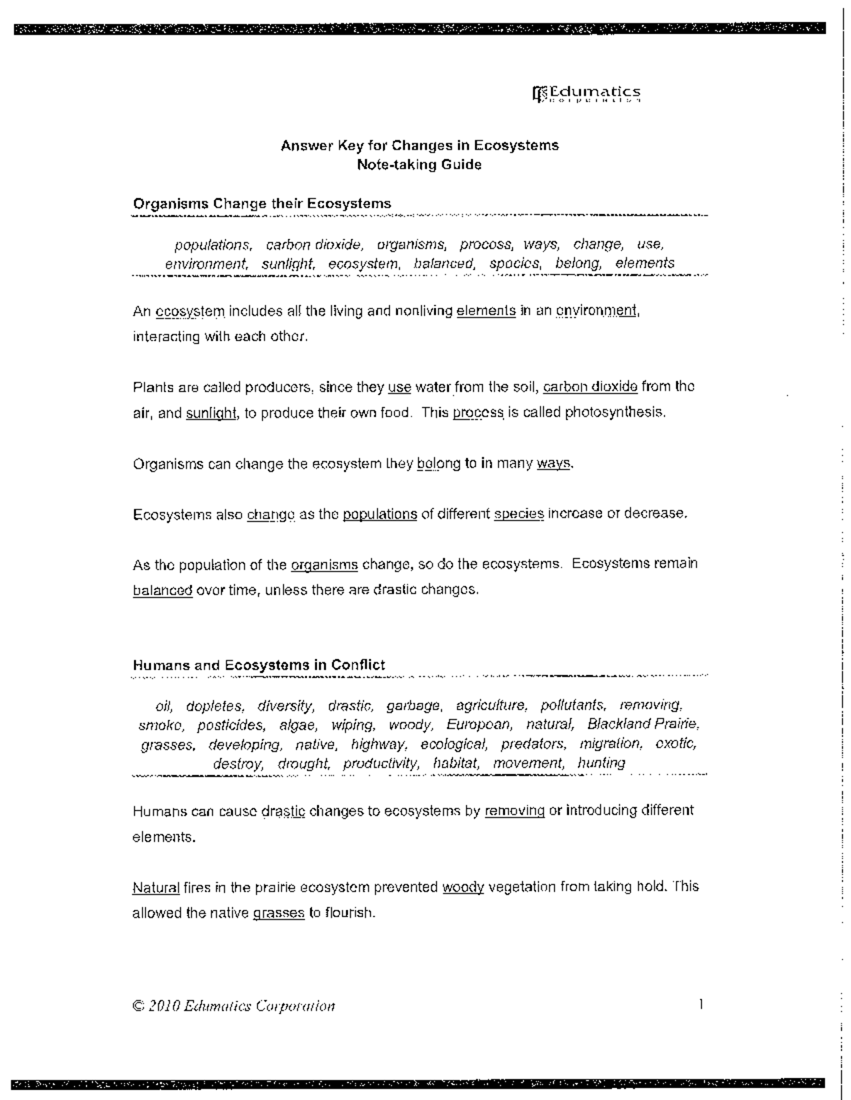 Edusmart Notes: Ecosystems and Photosynthesis for TEKS 5.9C & 5 - Studocu