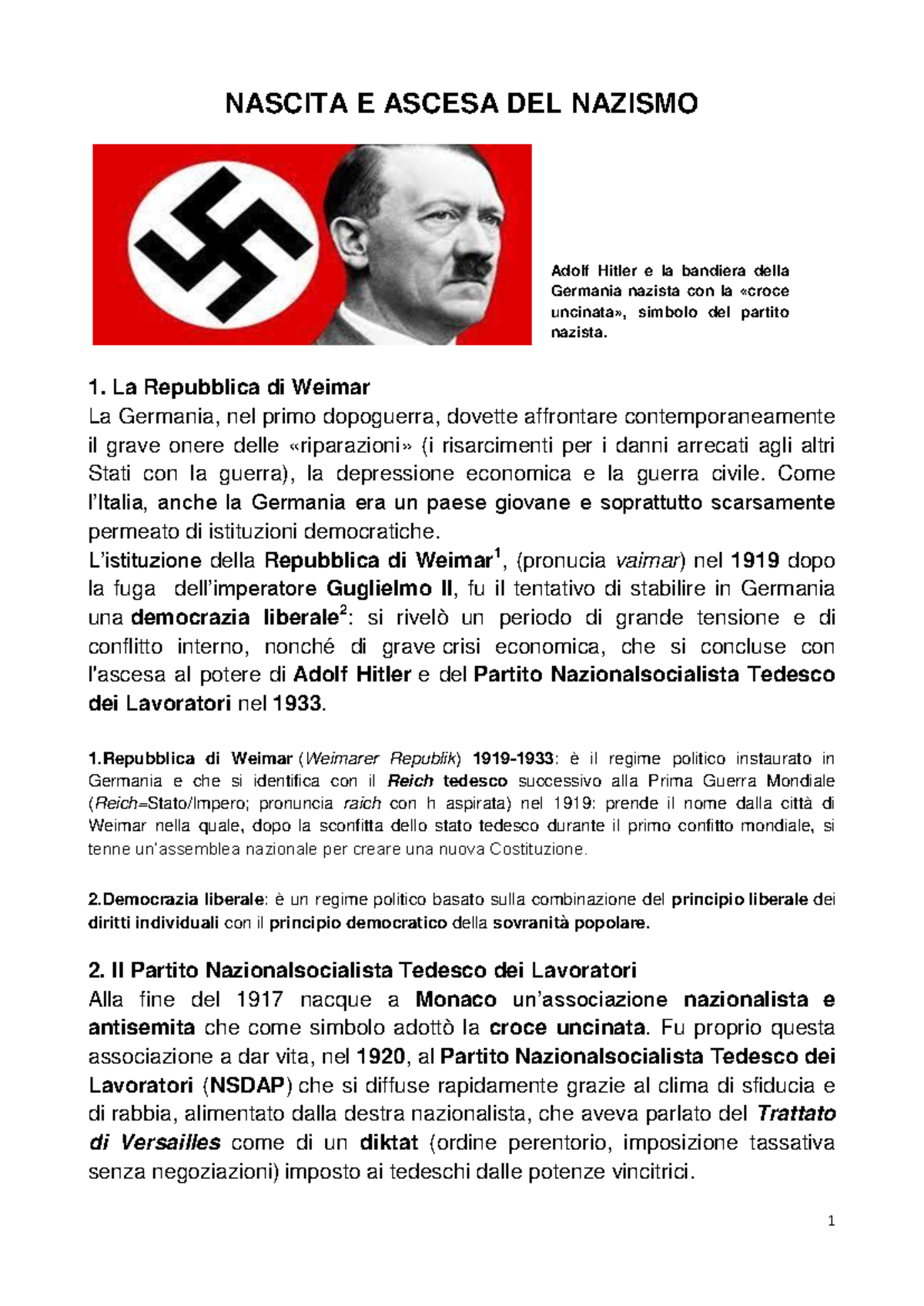 NASCITA E ASCESA DEL NAZISMO: Adolf Hitler e la Repubblica di Weimar ...