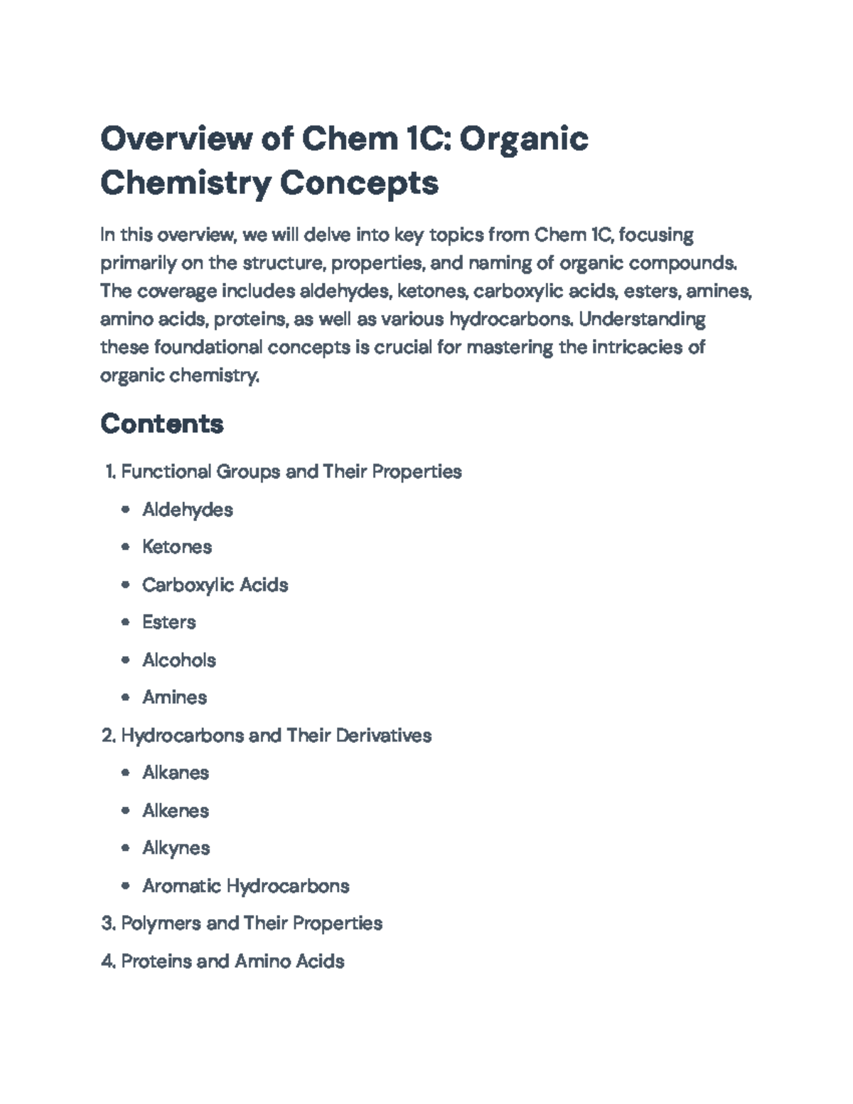 Overview of Key Concepts in Chem 1C: Organic Chemistry Essentials - Studocu