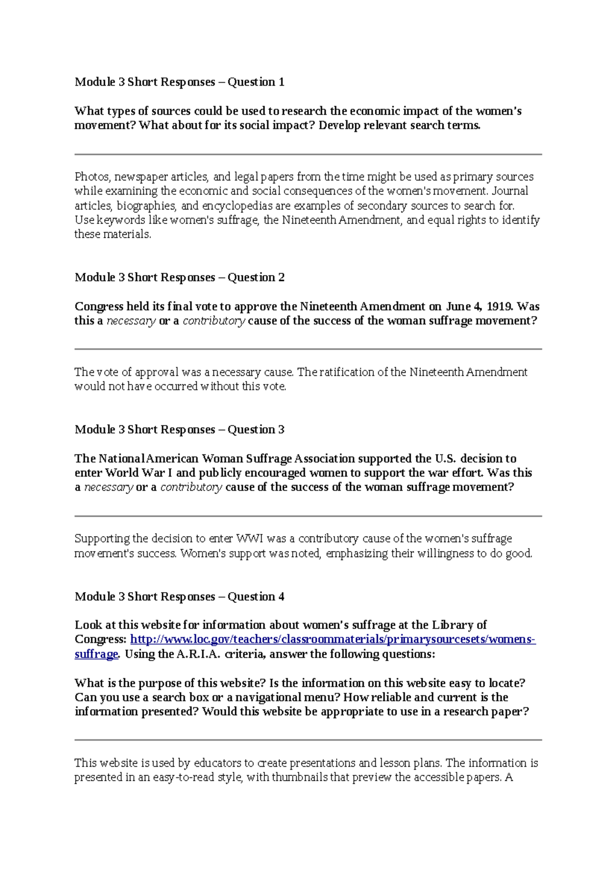 HIS 200 - Module 3 Short Response Analysis on Women's Movement - Studocu
