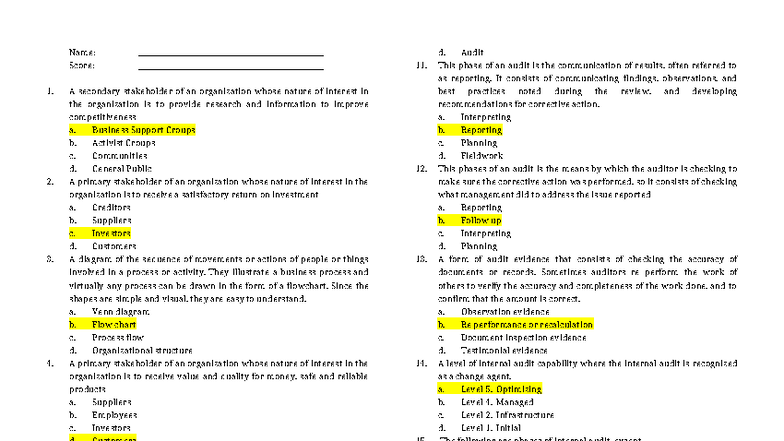 Audit of Operations: Internal Audit Concepts and Stakeholders - Studocu