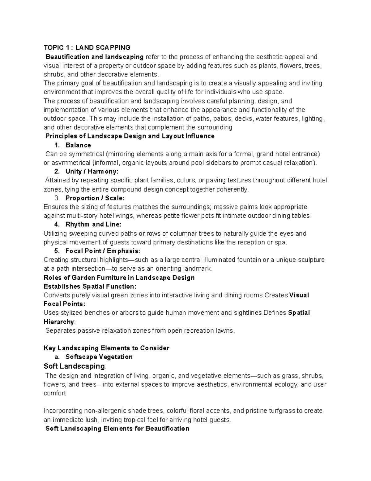 Landscaping Notes: Enhancing Outdoor Aesthetics and Functionality - Studocu