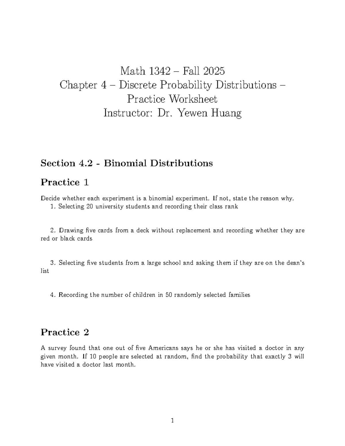 Math 1342 - Fall 2025 Chapter 4 - Discrete Probability Distributions ...