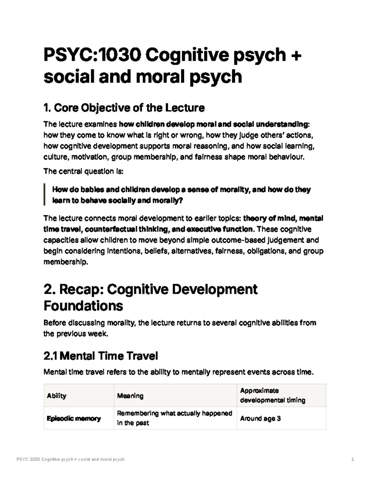 PSYC:1030 Lecture Notes on Cognitive and Moral Development - Studocu