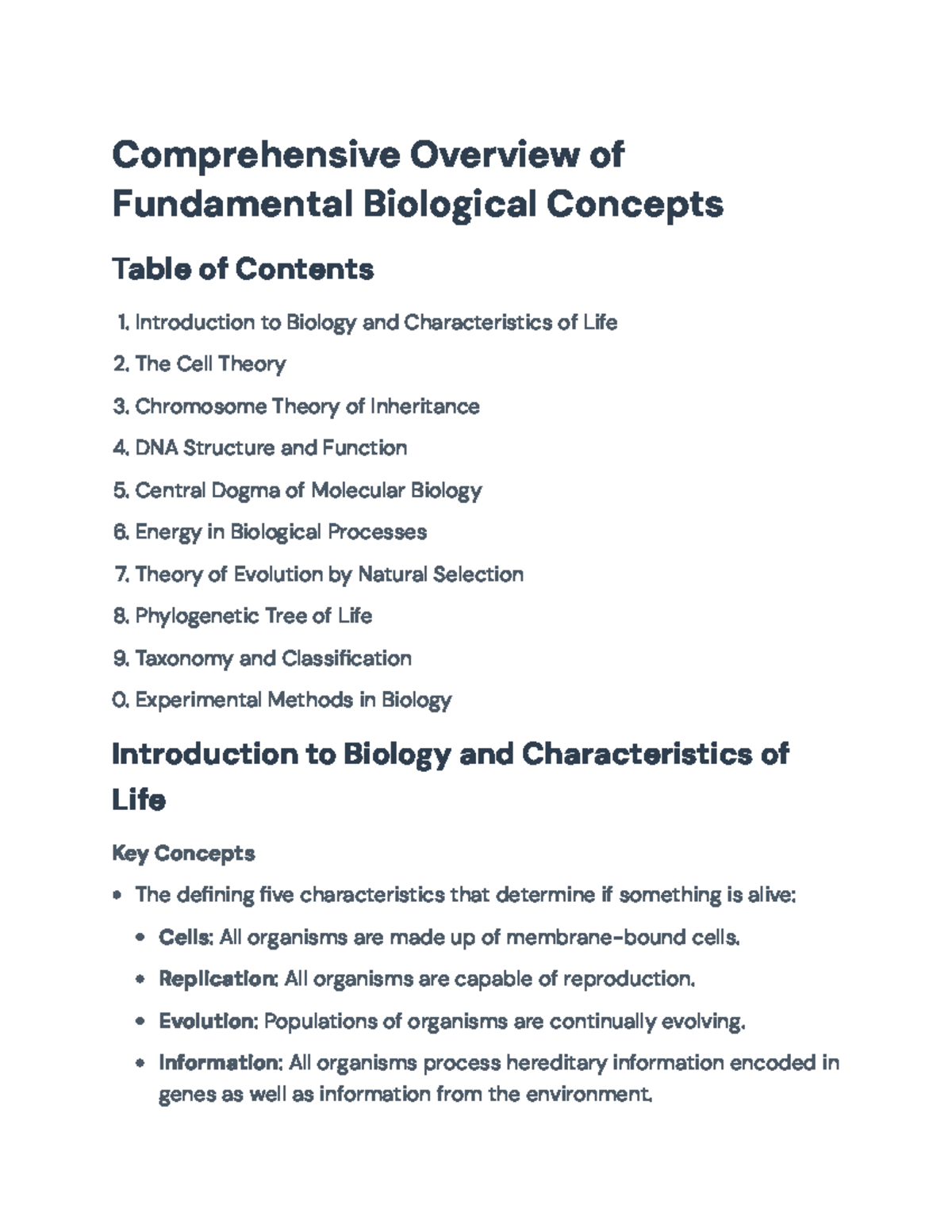 Comprehensive Overview of Fundamental Biological Concepts (Bio 101 ...
