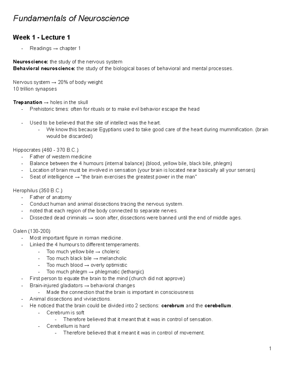 Neuro Notes: Fundamentals of Neuroscience Week 1-4 Lectures - Studocu