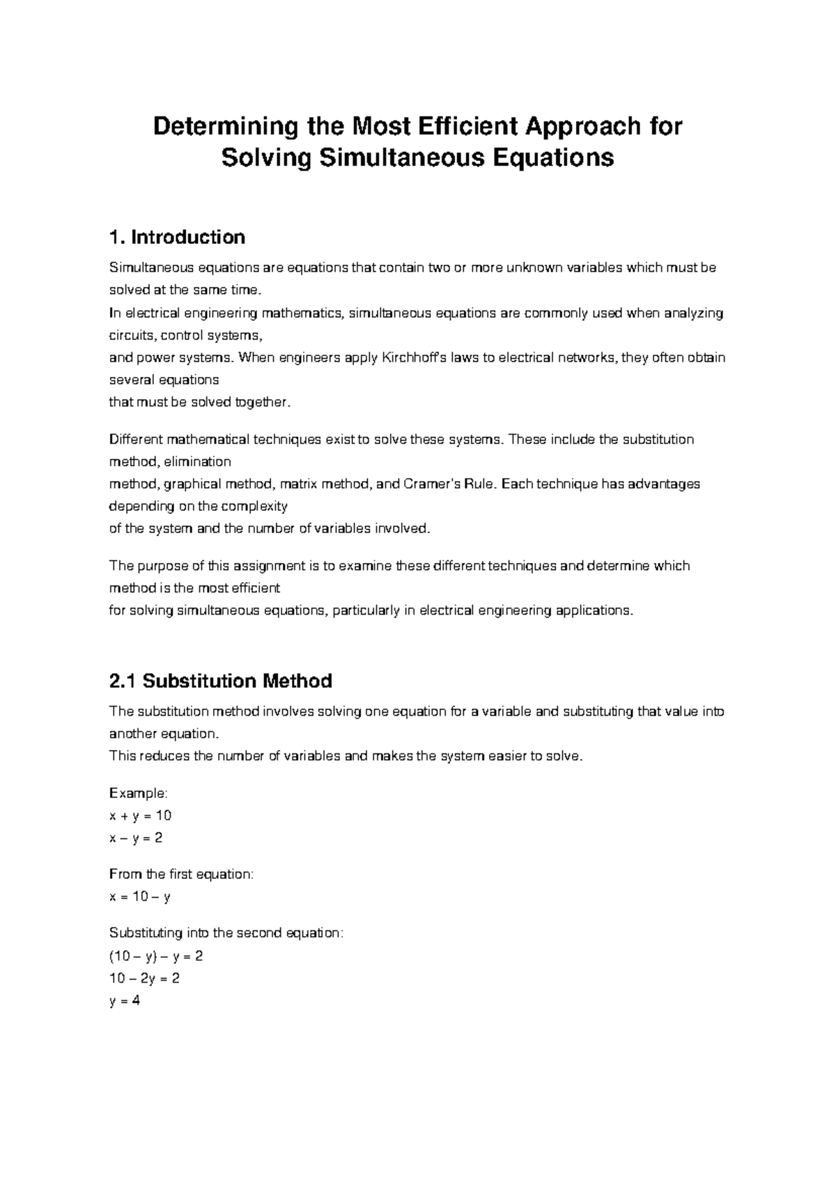 Efficient Techniques for Solving Simultaneous Equations in EE 101 - Studocu