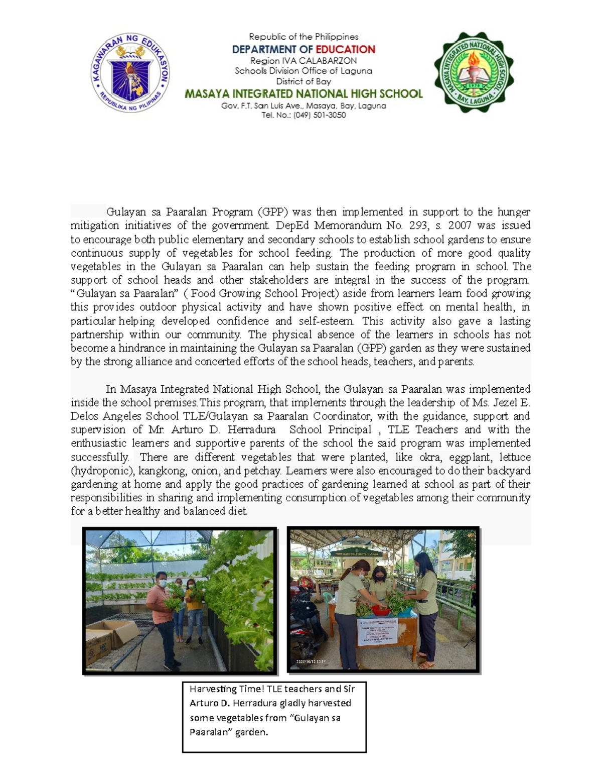Gulayan sa Paaralan Program: Impact on School Feeding and Health - Studocu