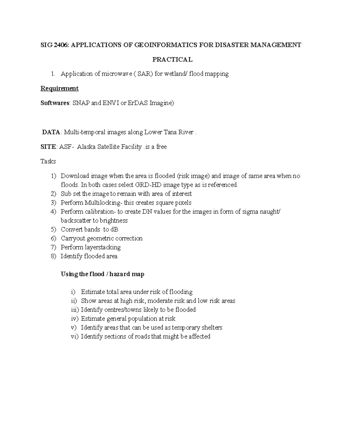 SIG 2406 Pract SEPT2022 - SIG 2406: APPLICATIONS OF GEOINFORMATICS FOR DISASTER MANAGEMENT ...