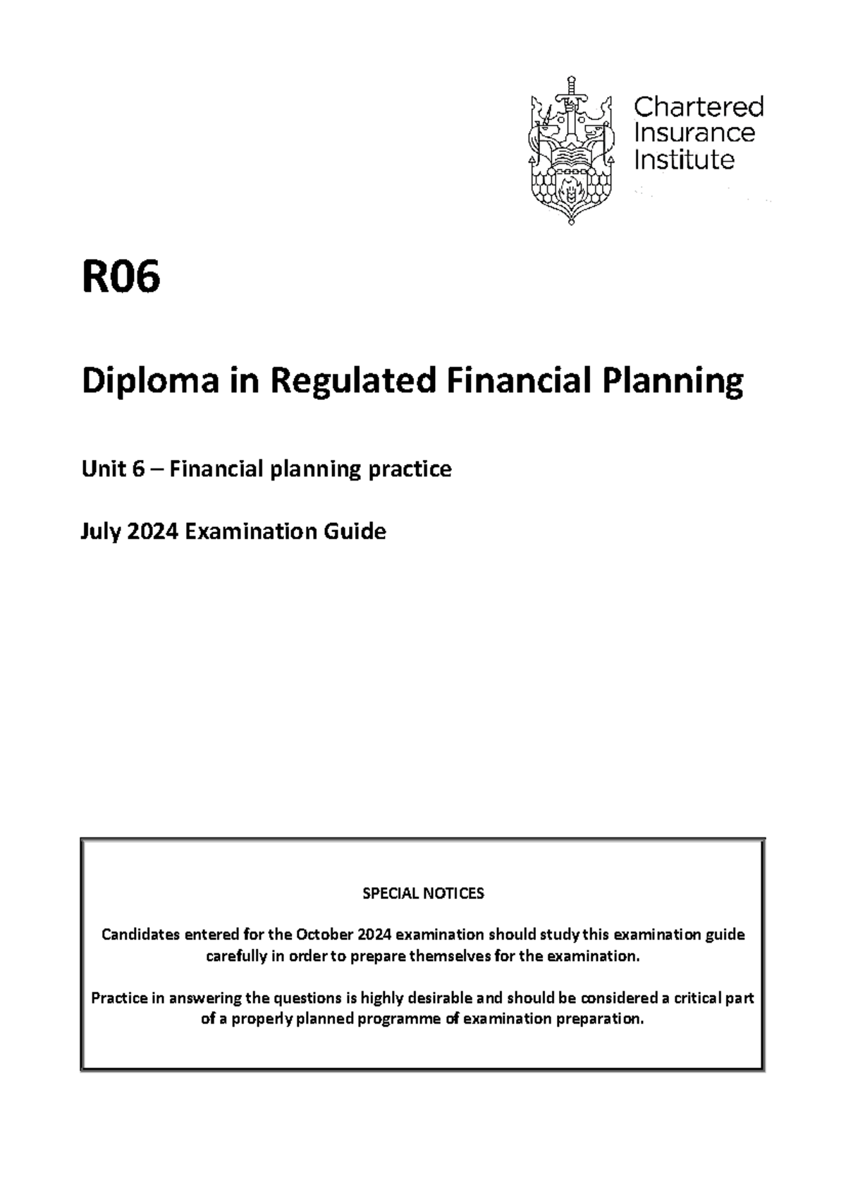 R06 July 2024 Exam Guide - Financial Planning Case Study Insights - Studocu
