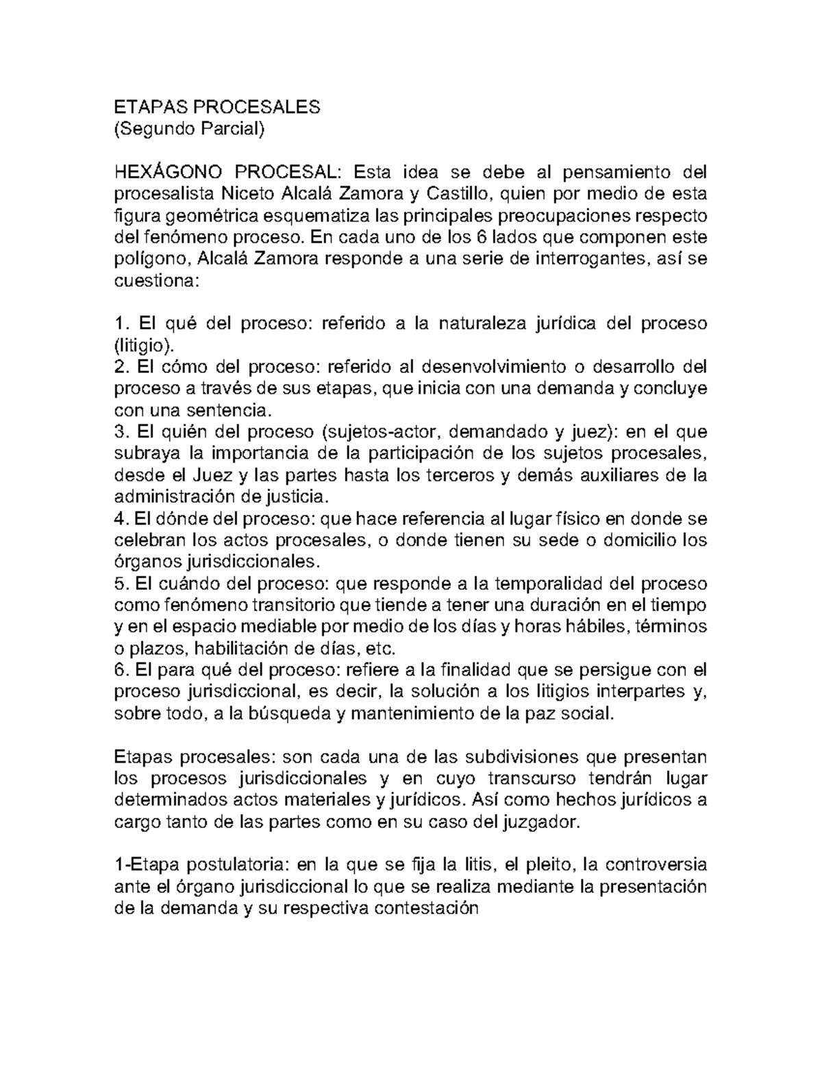 Etapas Procesales en el Derecho - Análisis del Segundo Parcial - Studocu