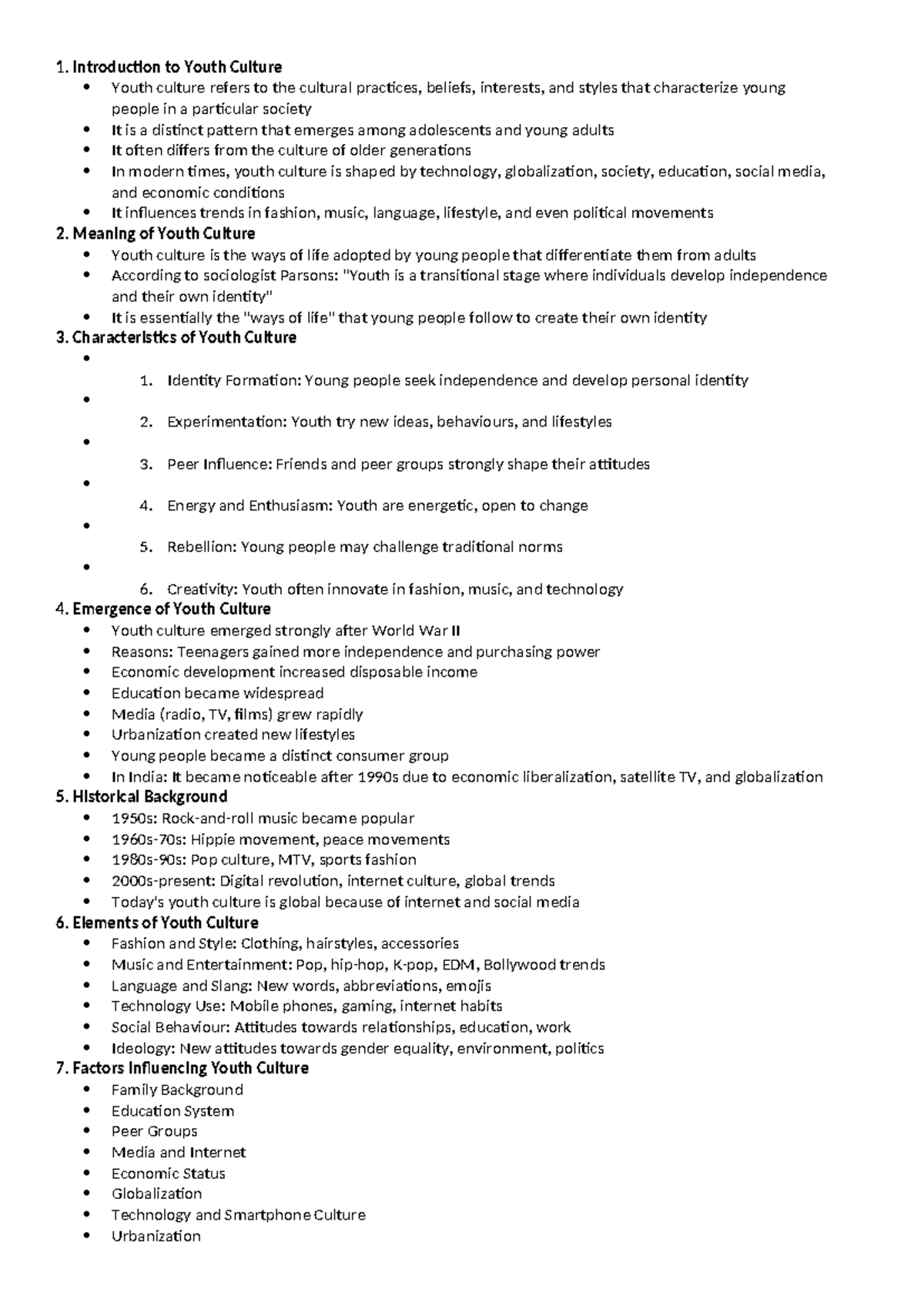 Youth Culture Overview: Characteristics, Influences, and Trends - Studocu
