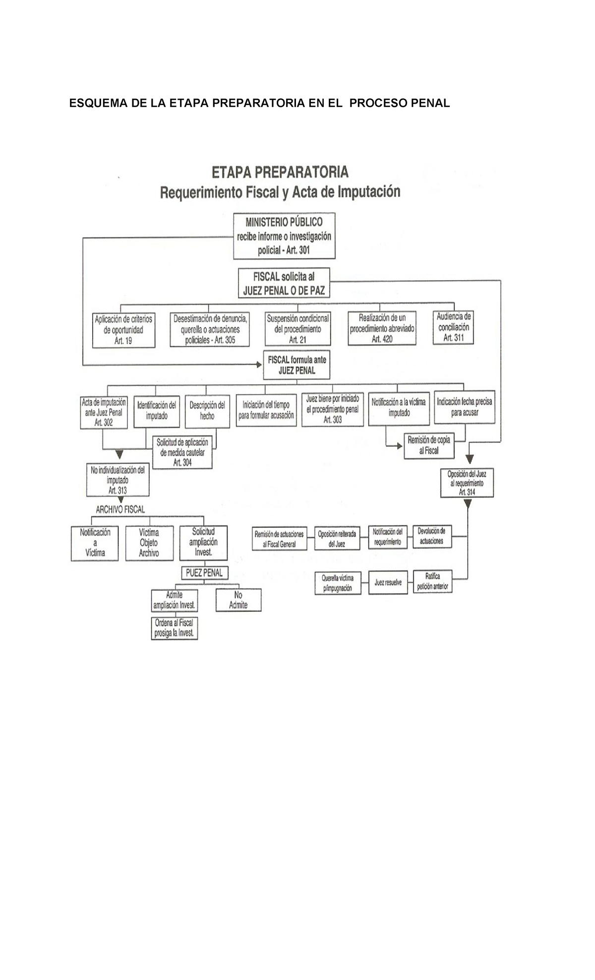 Esquemas del Proceso Penal - derecho procesal penal I - ESQUEMA DE LA ETAPA PREPARATORIA EN EL ...