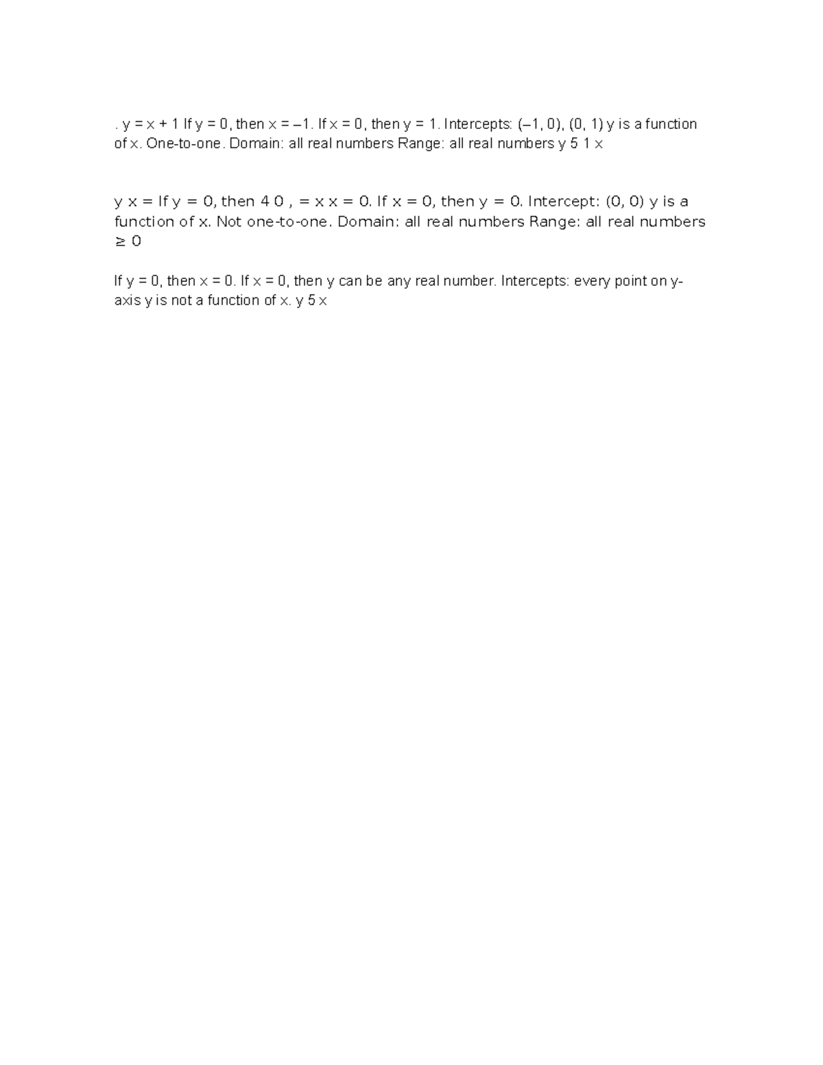Math - practice 9 - math - Matématica - . y = x + 1 If y = 0, then x ...
