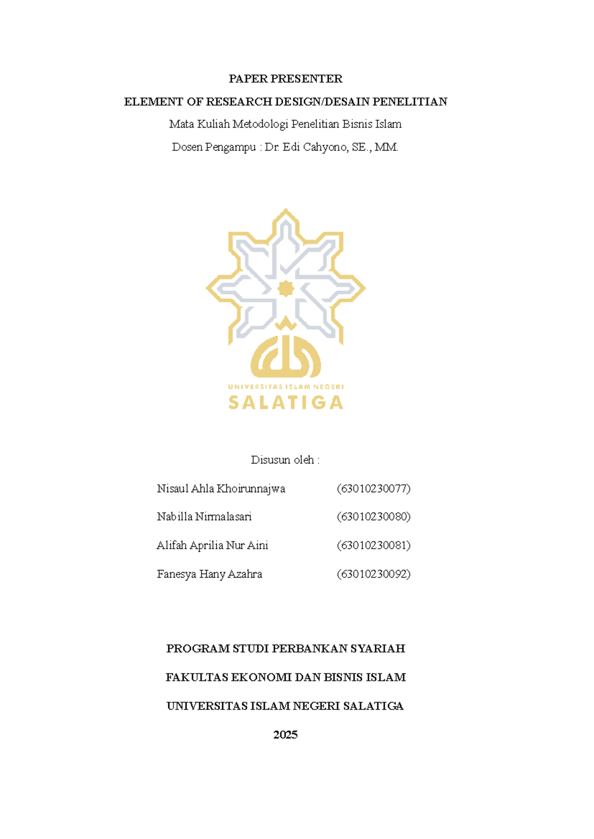 PAPER DESAIN PENELITIAN BISNIS ISLAM (METODOLGI) - Studocu