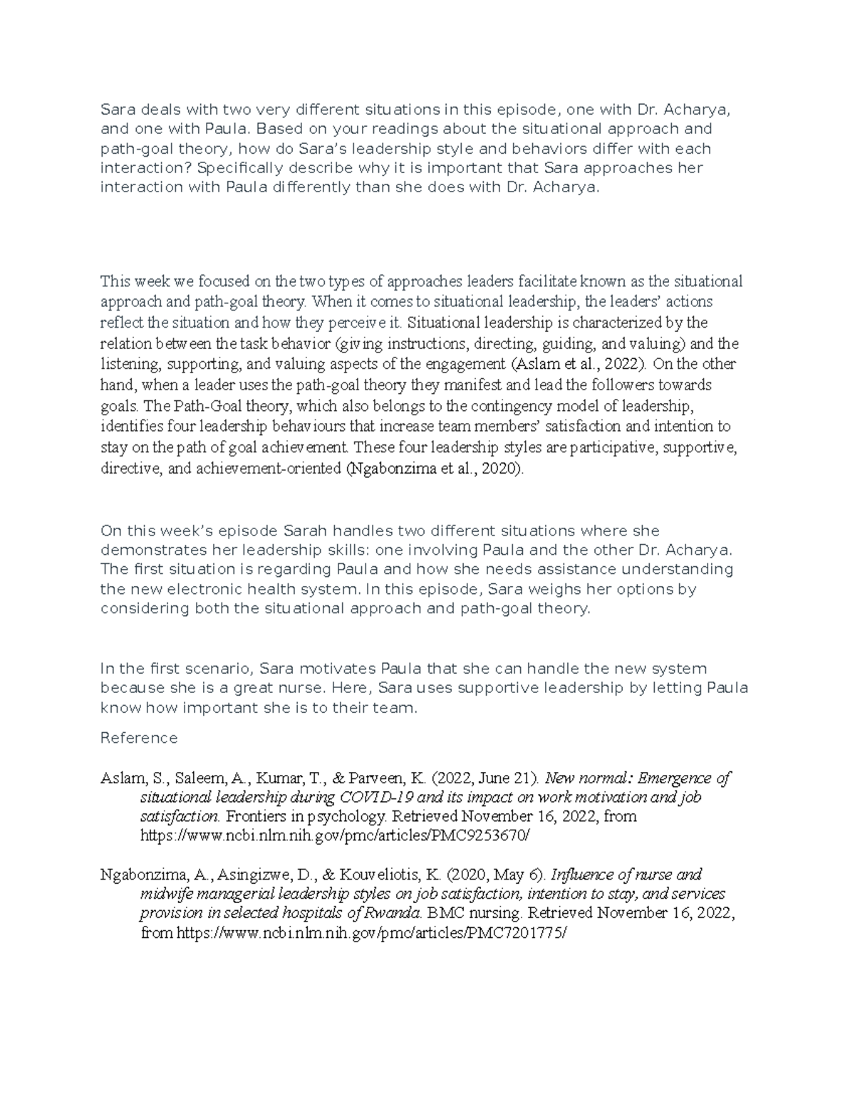 Disc3 - Discussion post example - Sara deals with two very different ...