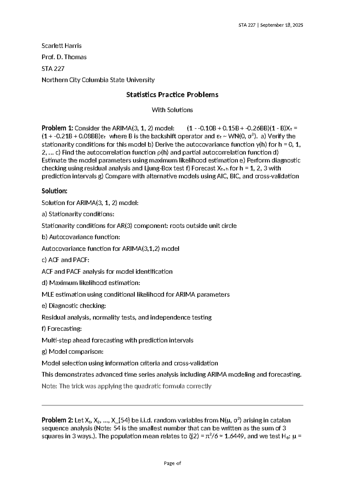 STA 227 Advanced Statistics Practice Problems & Solutions - Studocu