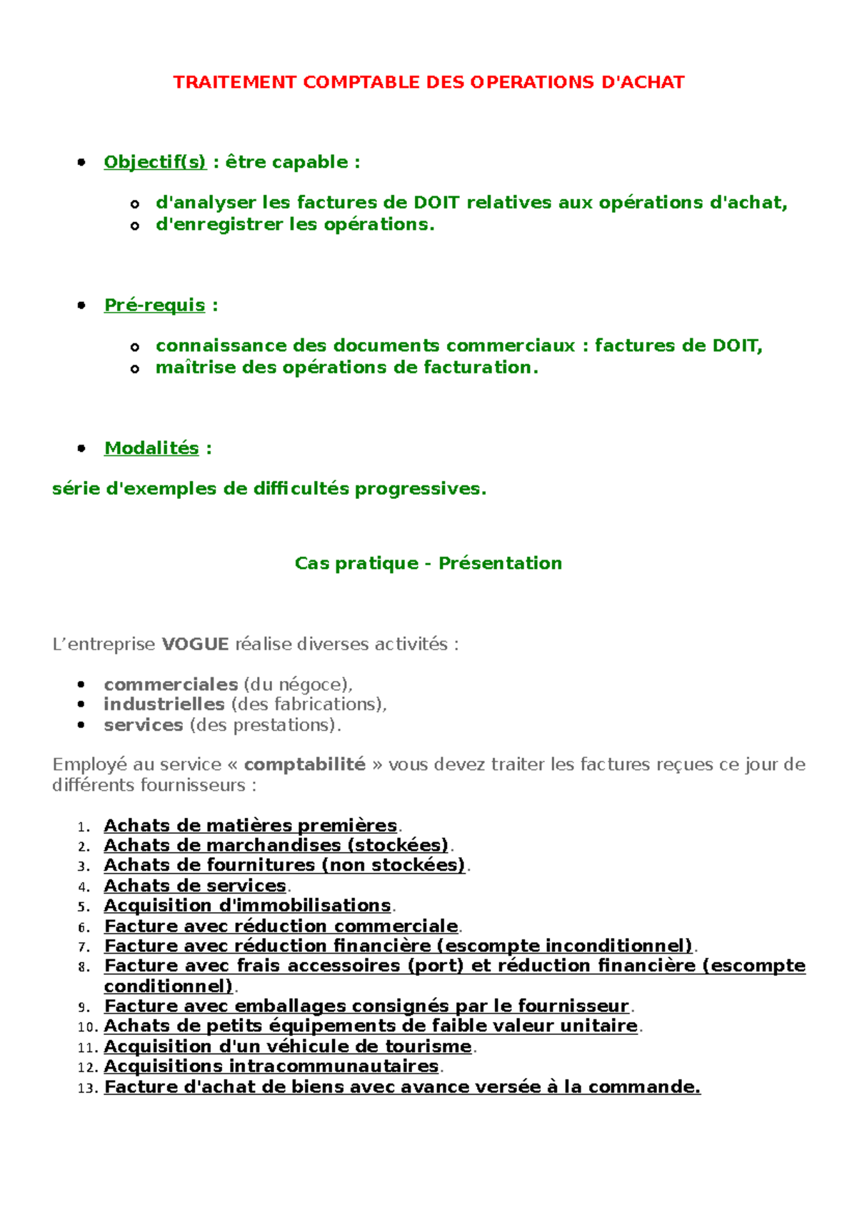 Traitement Comptable des Achats - Chapitre 1 - Étude des Factures - Studocu