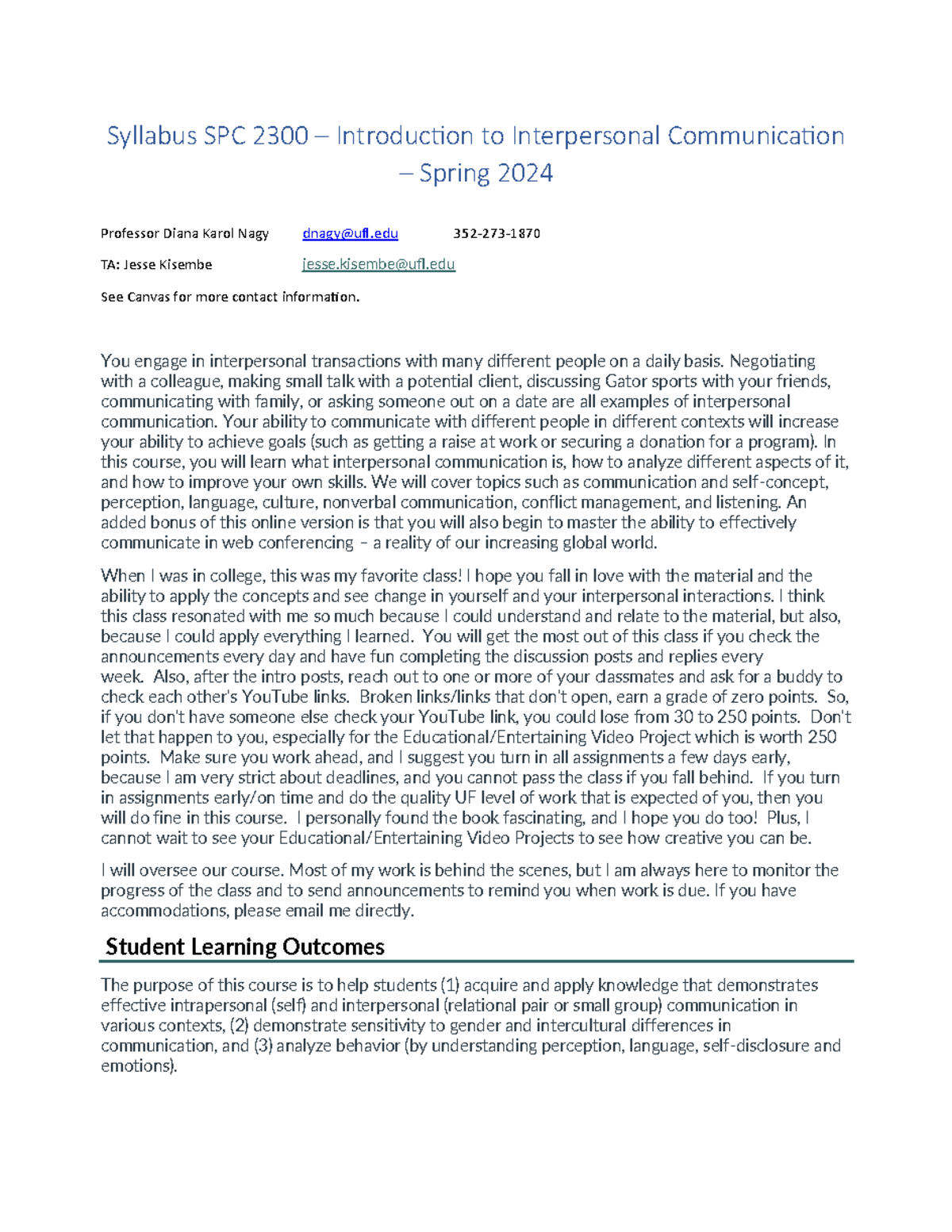 Syllabus for SPC 2300: Intro to Interpersonal Communication - Spring ...
