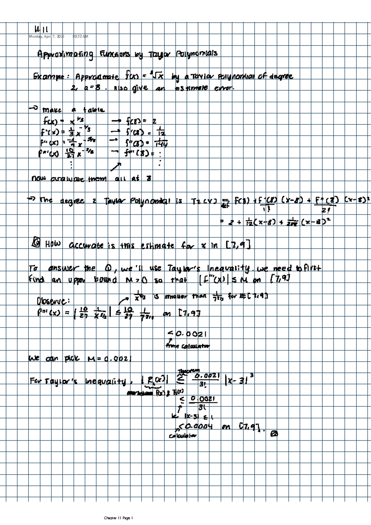 Taylor series notes for approximating functions and error estimation ...