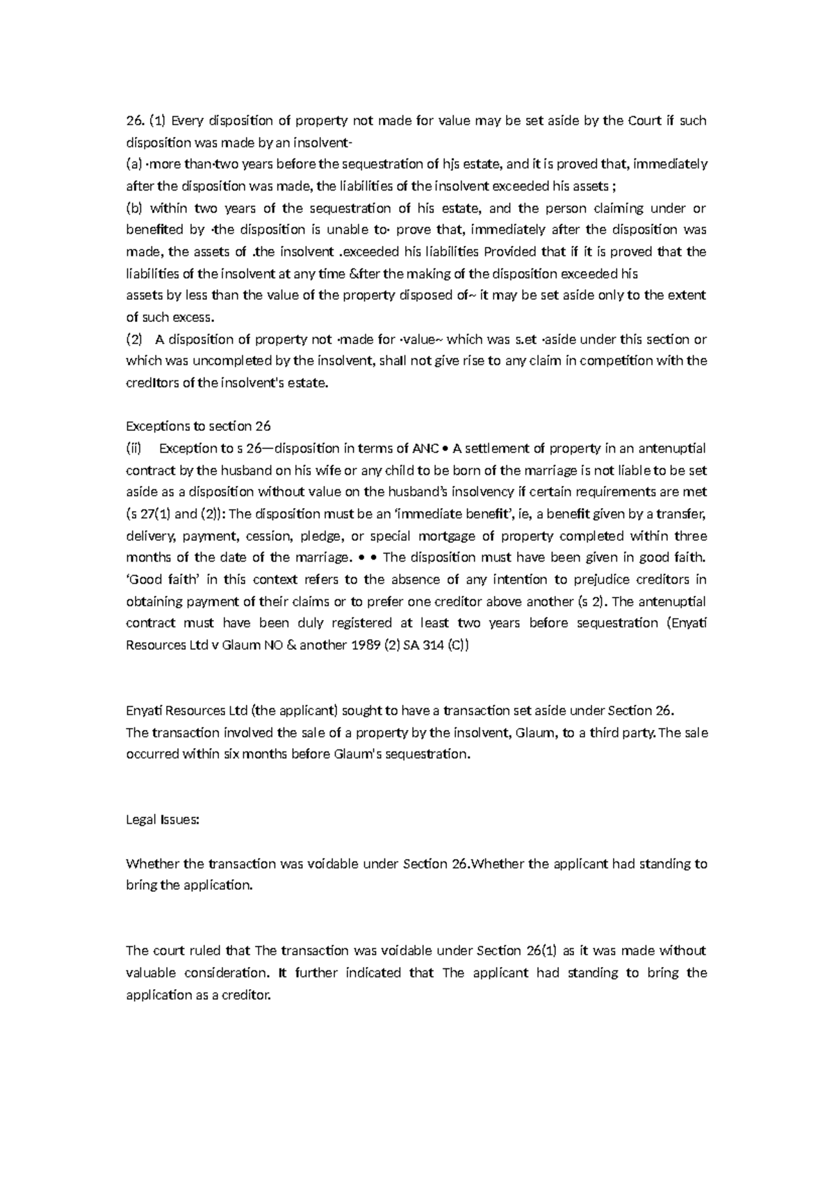 Exceptions to Section 26 of the Insolvency Act: Key Legal Insights ...