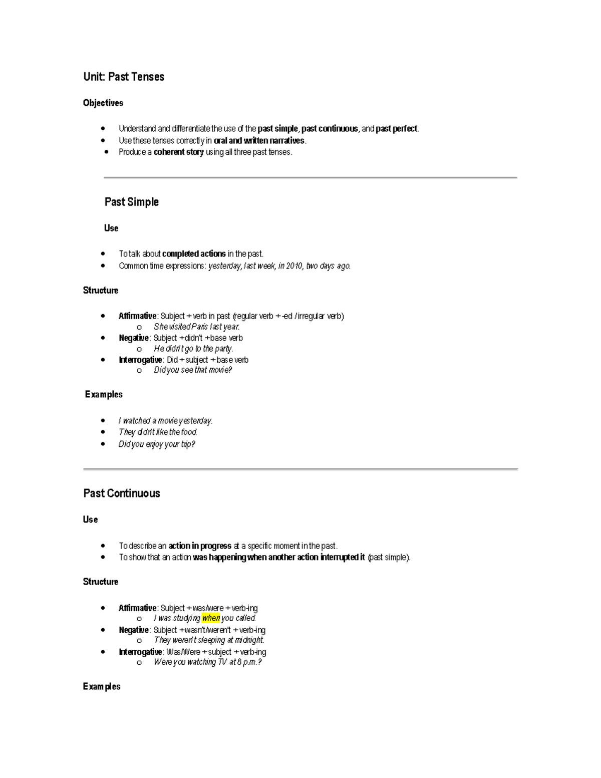 PAST Tense Unit: Understanding Past Simple, Continuous, and Perfect ...