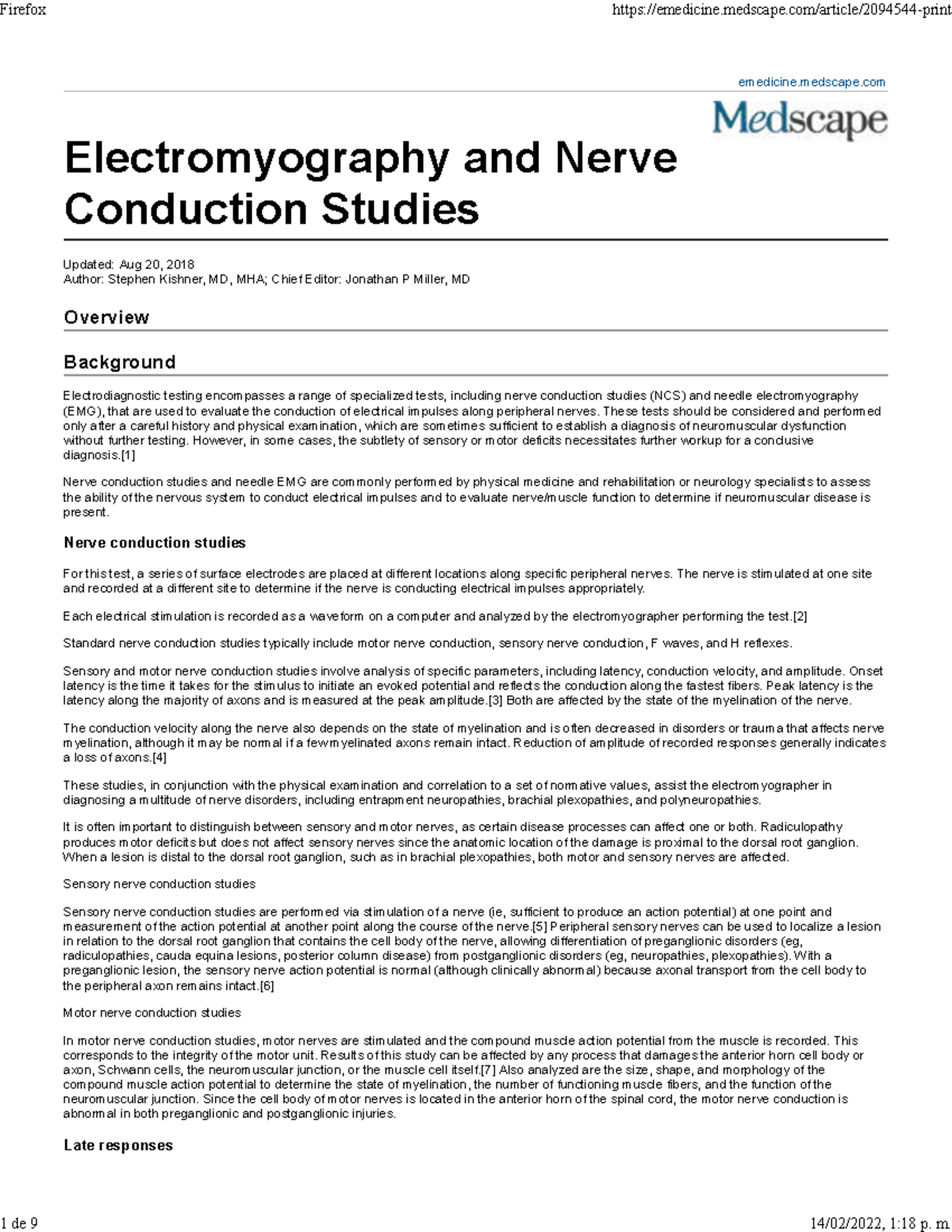 Nerve Conduction Studies & EMG Overview - Medscape - Studocu