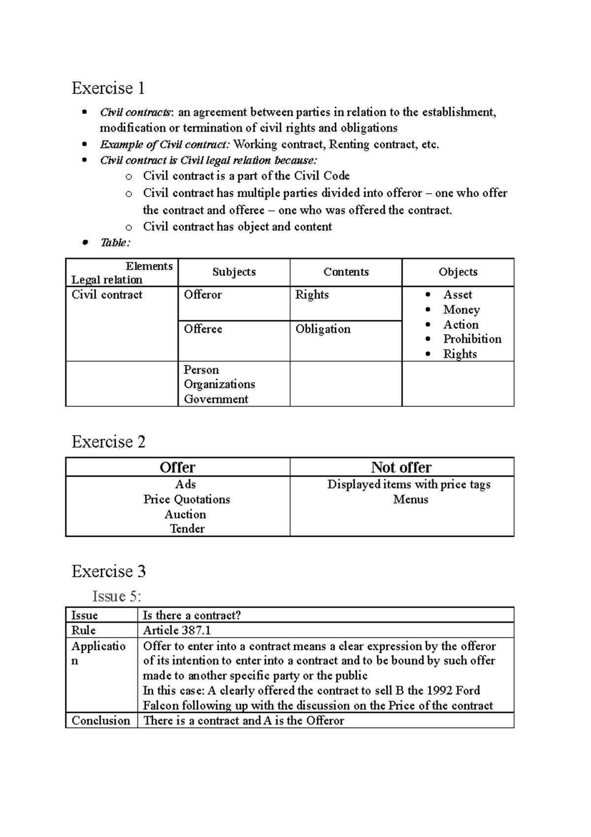 Civil Contract Homework: Key Concepts and Exercises Review - Studocu
