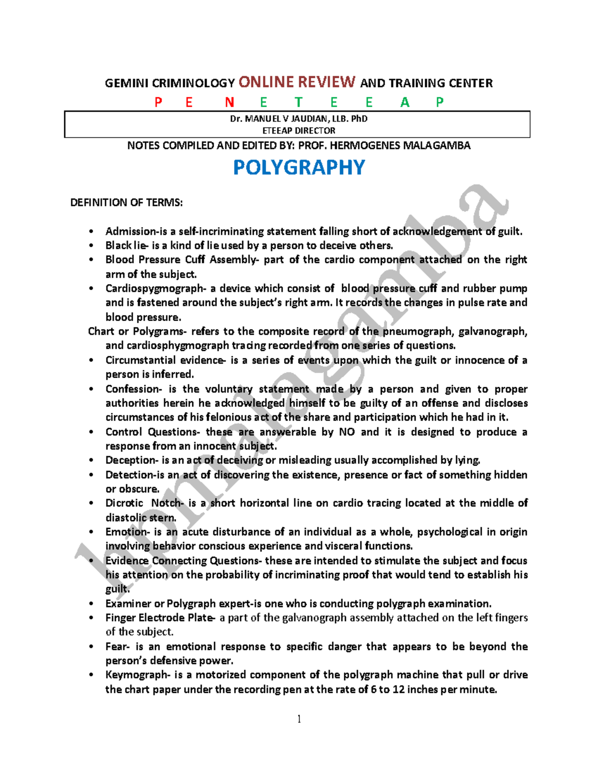 Polygraphy SUMMARY LECTURE NOTE - criminology - Studocu