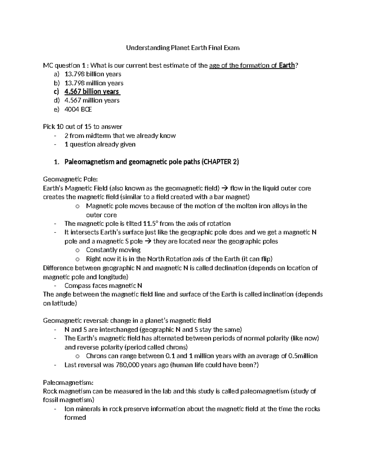 Understanding Planet Earth (Course Code) Final Exam Review and Key ...