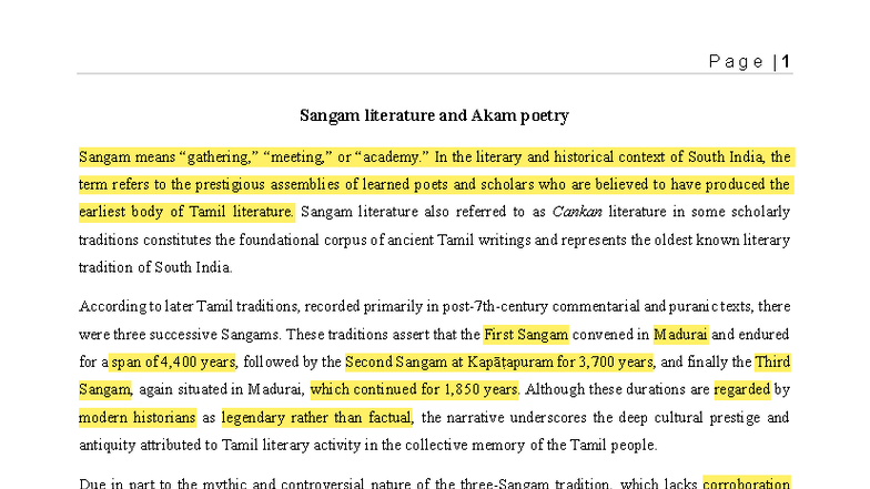 Unit 3: Sangam Literature - Insights into Akam Poetry - Studocu